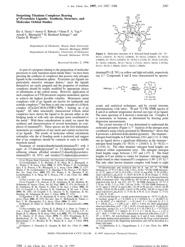 Surprising Titanium Complexes Bearing - Pyrazolato Ligands: Synthesis ...