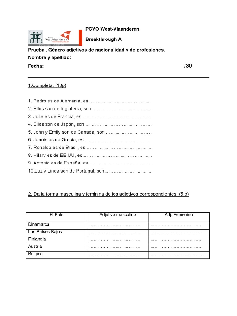 8898 Adjetivos de Nacionalidad y Profesiones | PDF