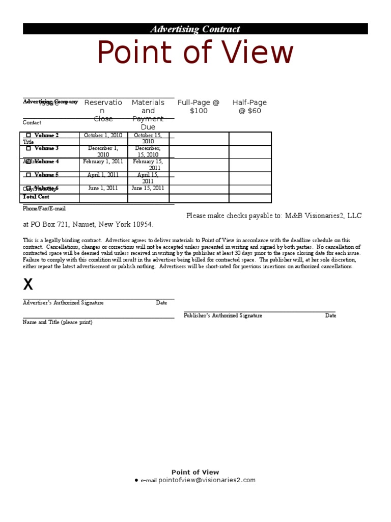 Advertising Contract for Point of View | PDF | Indemnity | Common Law