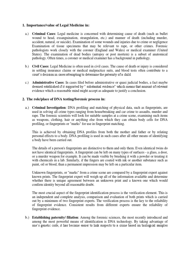 Importance/value of Legal Medicine in | PDF | Fingerprint | Forensic ...