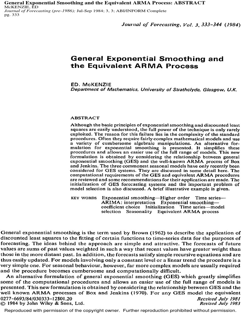 Journal of Forecasting (Pre-1986) Jul-Sep 1984 3, 3 ABI/INFORM Complete ...