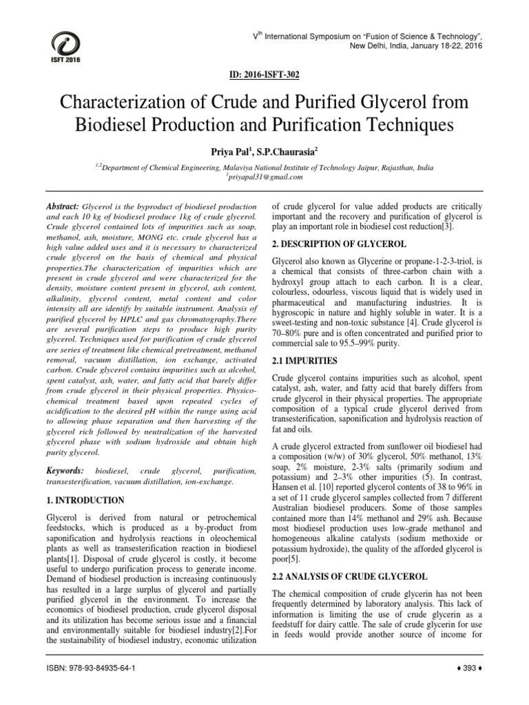 Glycerol Purification from Biodiesel | PDF | Glycerol | Gas Chromatography