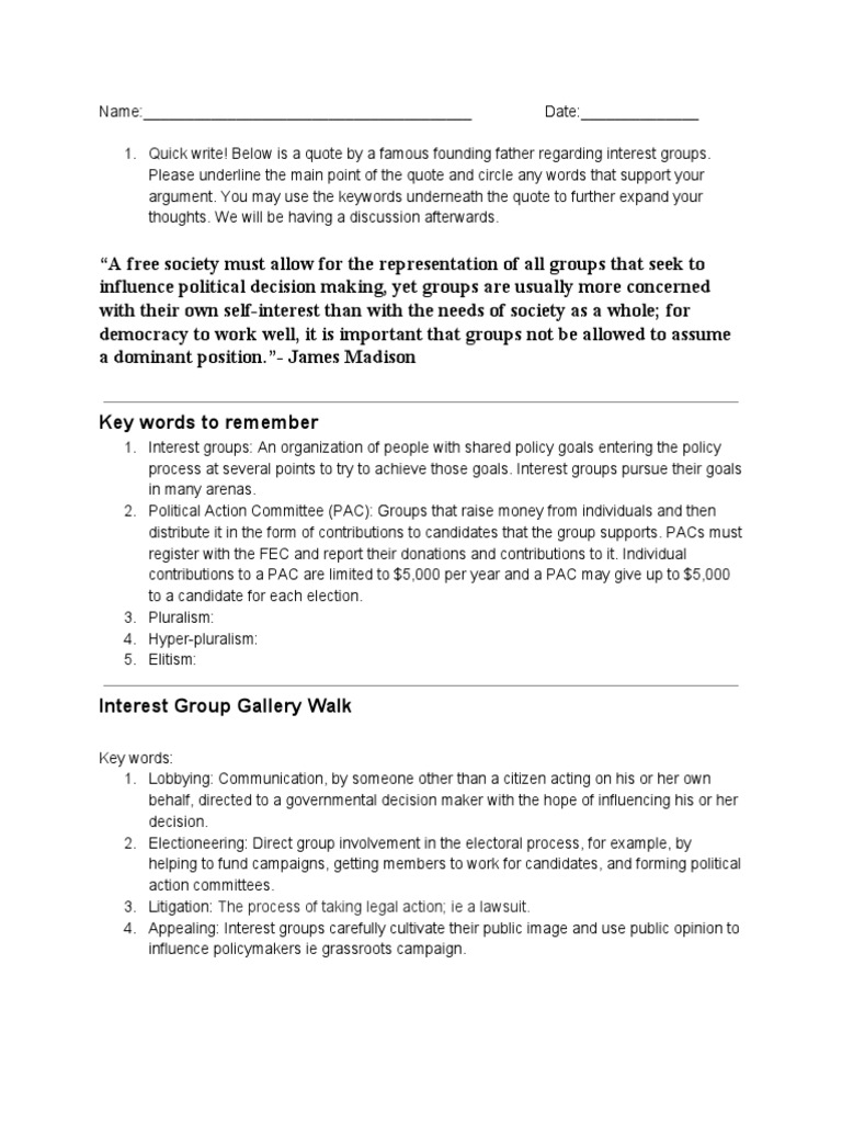 Interest Group Graphic Organizer 1 | PDF | Social Institutions | Social ...