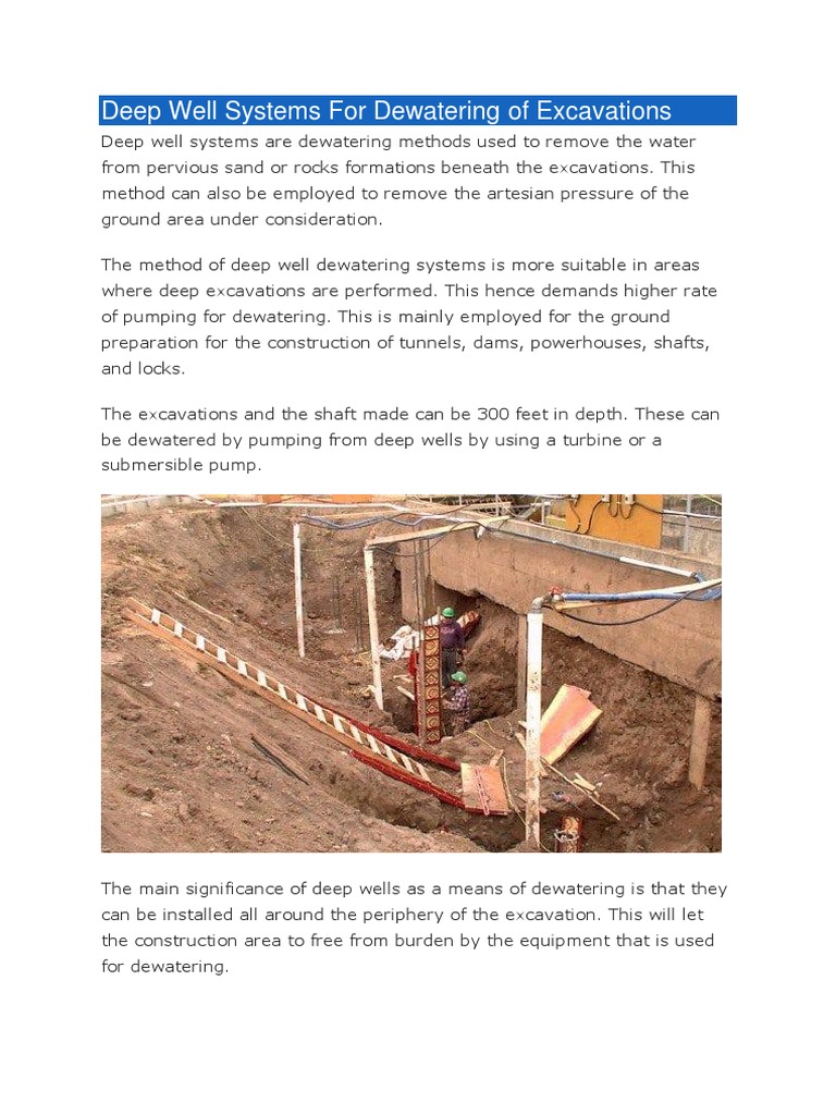Deep Well Systems for Dewatering of Excavations | Aquifer | Pump | Free ...