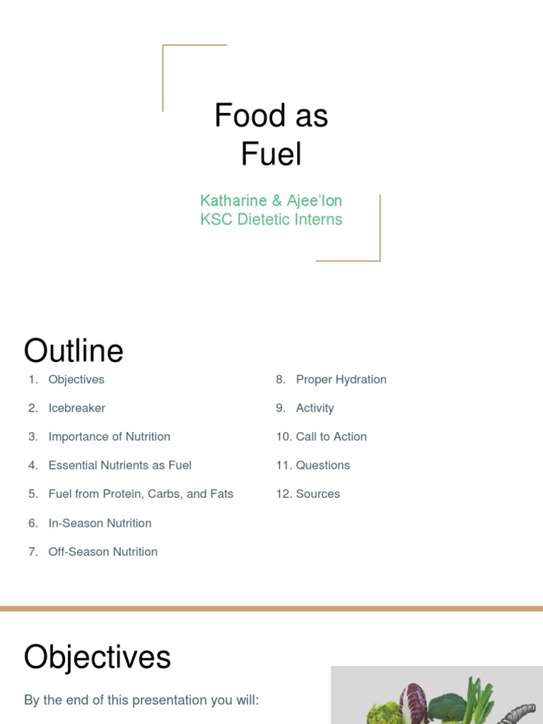 Food As Fuel Presentation | PDF | Nutrition | Diet & Nutrition