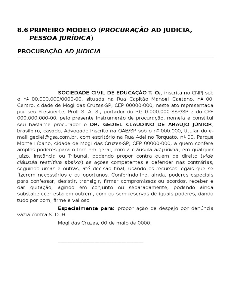 8.6 Procuração Ad Judicia, Pessoa Jurídica