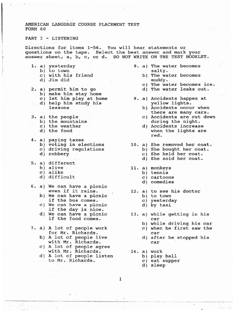 American Language Course Placement Test Analysis: Listening ...