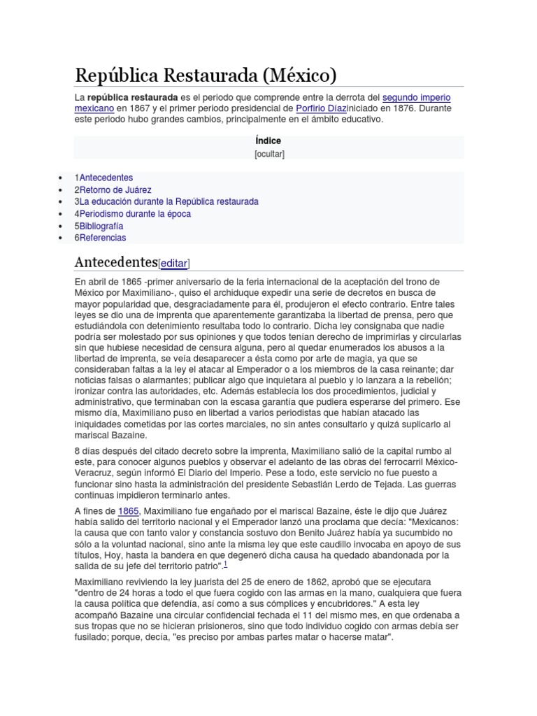 República Restaurada | PDF | México | Gobierno