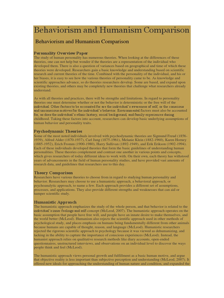 Behaviorism and Humanism Comparison | Behaviorism | Reinforcement