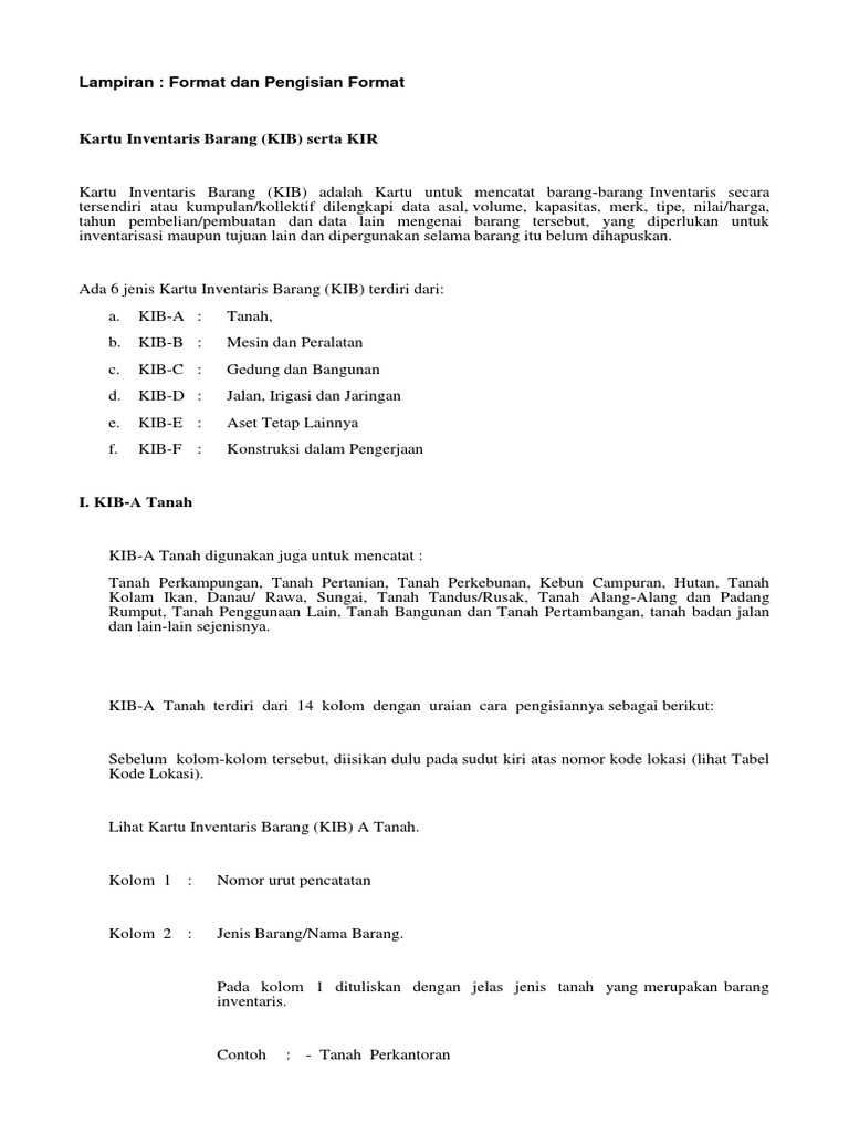 Cara Pengisian Format Kib Dan Kir | PDF
