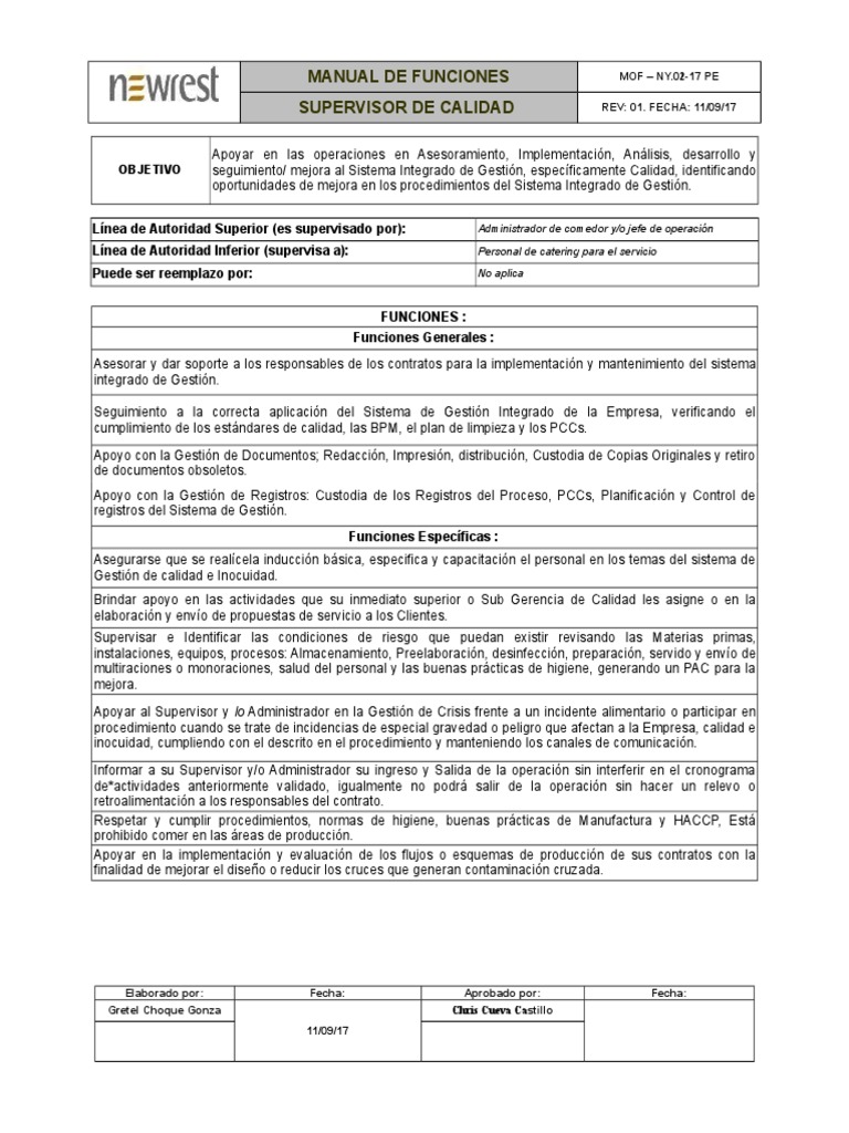 Supervisor de Calidad | PDF | Análisis de Riesgo y Puntos Críticos de ...