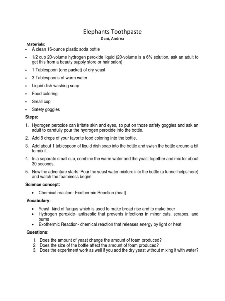 Science Experiment | Download Free PDF | Hydrogen Peroxide | Yeast