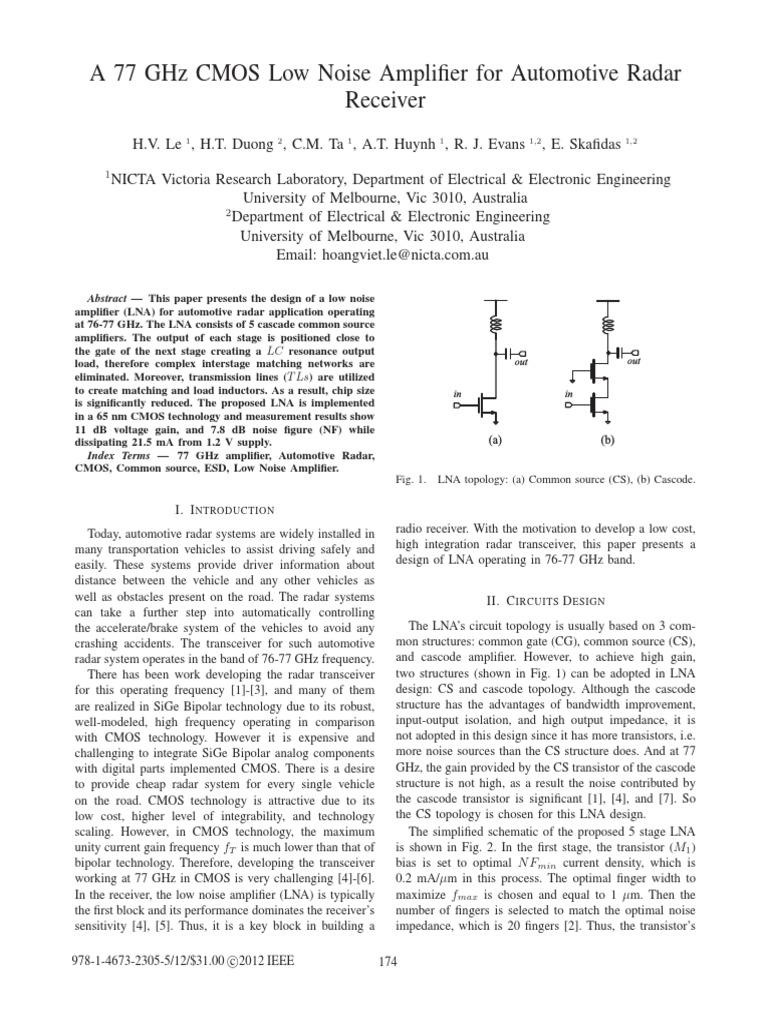 A 77 GHZ Cmos Low Noise Amplifier For Automotive Radar Receiver | PDF ...