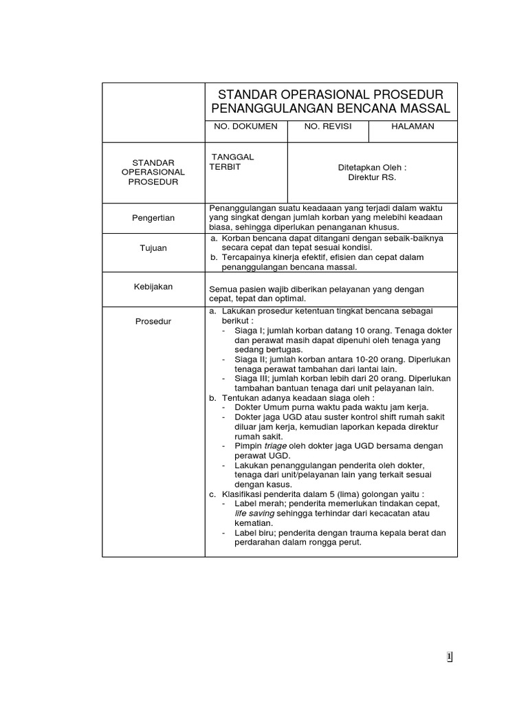SOP Penanggulangan Bencana Massal | PDF