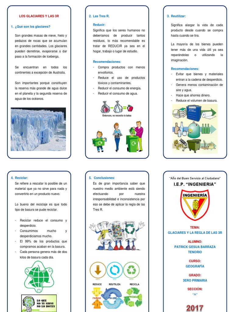 Triptico Los Glaciares y Las 3r | Reciclaje | Residuos