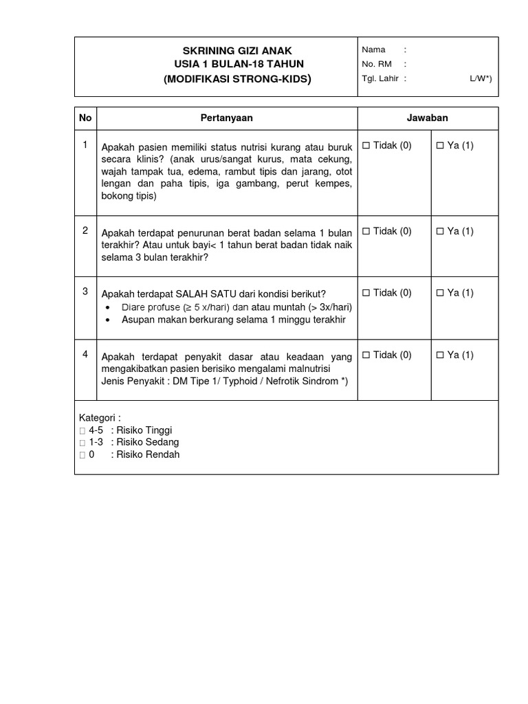 Form Skrining Anak | PDF