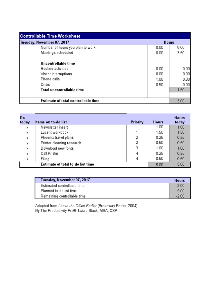 Controllable Time Worksheet | PDF