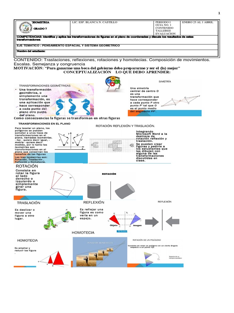 CONTENIDO: Traslaciones, Reflexiones, Rotaciones y Homotecias. Composición de Movimientos ...