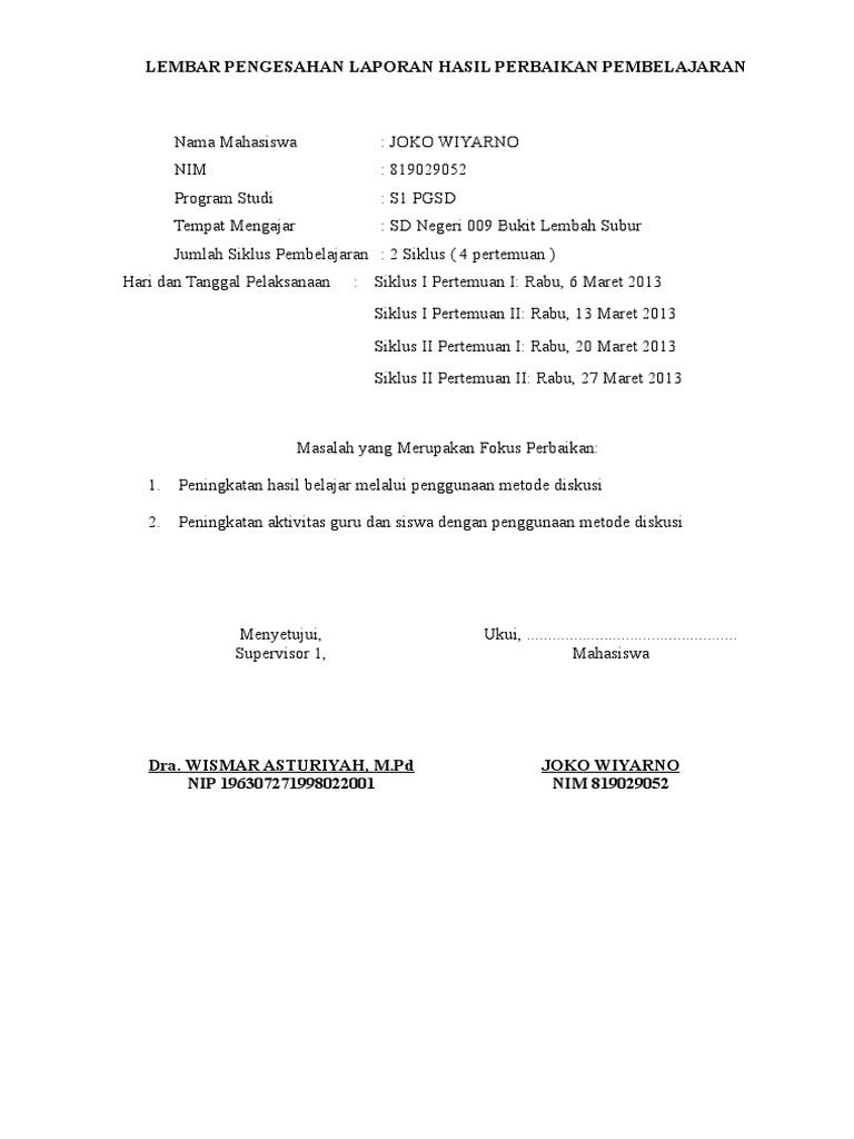 Lembar Pengesahan Laporan Hasil Perbaikan - Lampiran 4 | PDF
