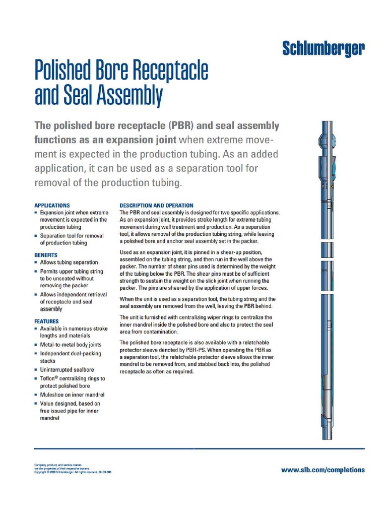 Polished Bore Receptacle and Seal Assembly: Schlumberger | PDF ...