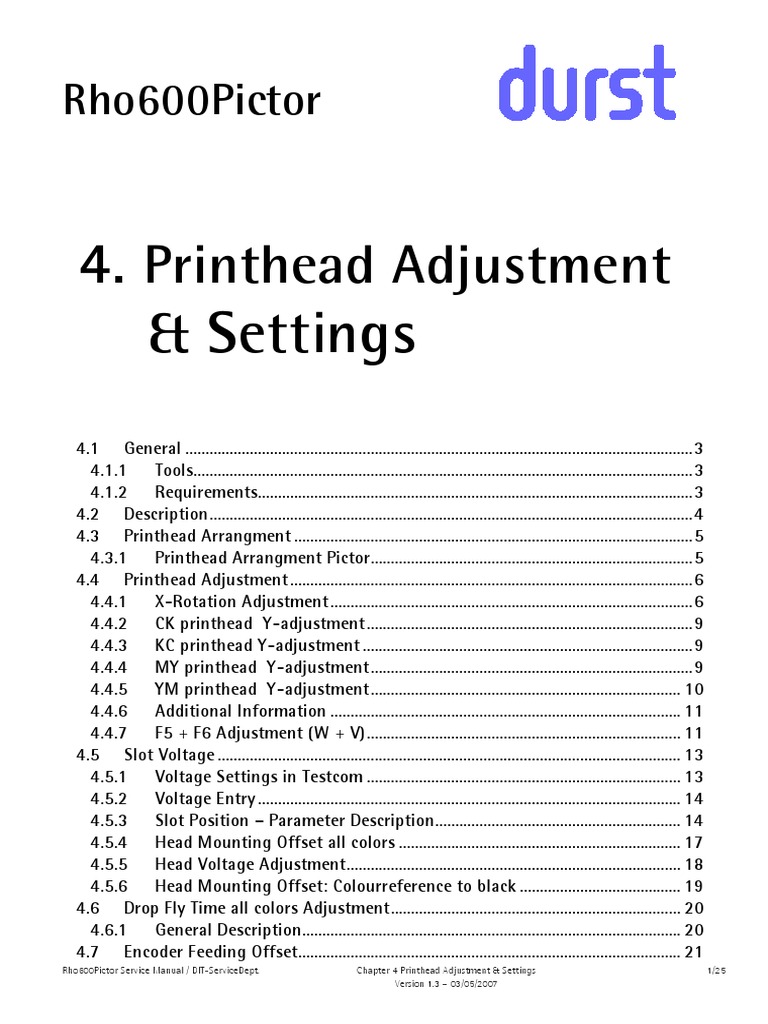 Durst Rho 600 Pictor - SM - 4-HeadAdjustment - V1.3 - 1 | PDF | Graphic ...