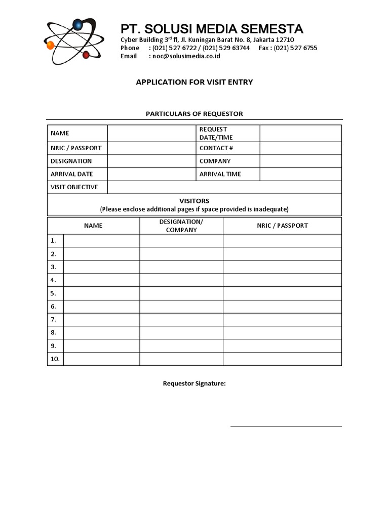 Visitor Entry Application Form | PDF | Government And Personhood ...