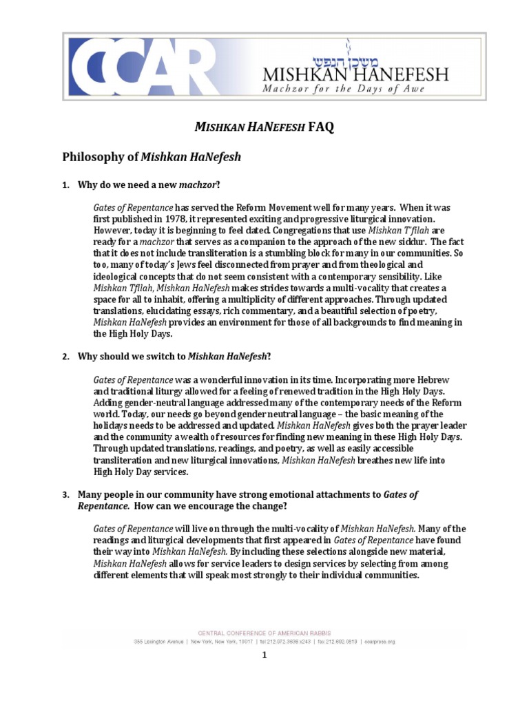 Mishkan HaNefesh FAQ Final | PDF | Religious Rituals | Hebrew Words And ...
