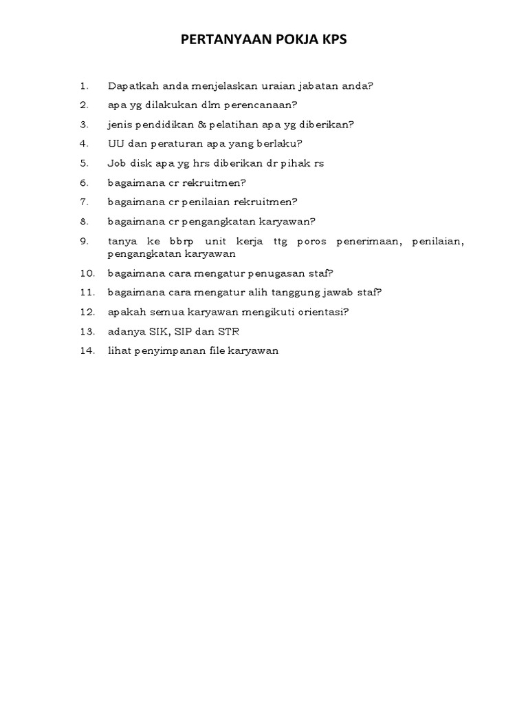 Pertanyaan Pokja Kps | PDF