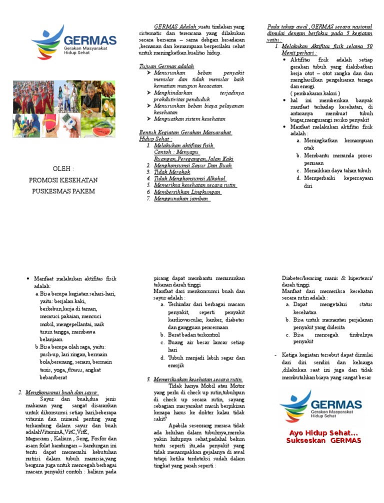 Leaflet Germas Oleh Promkes Puskesmas Pakem Kab. Bondowoso | PDF