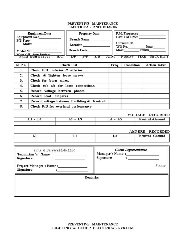 Preventive Maintenance Electrical Form | PDF | Power (Physics ...