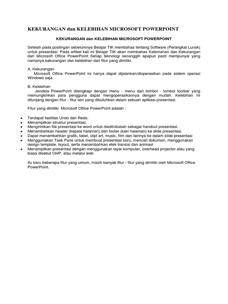 Kekurangan Dan Kelebihan Microsoft Powerpoint | PDF