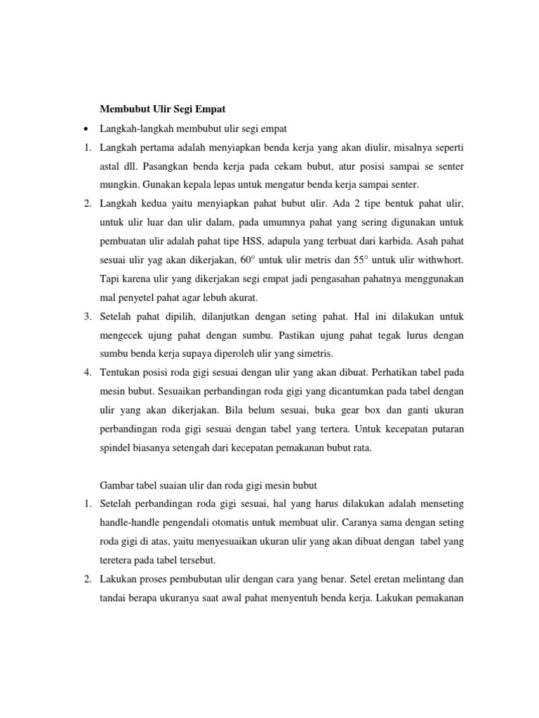 Membubut Ulir Segi Empat | PDF