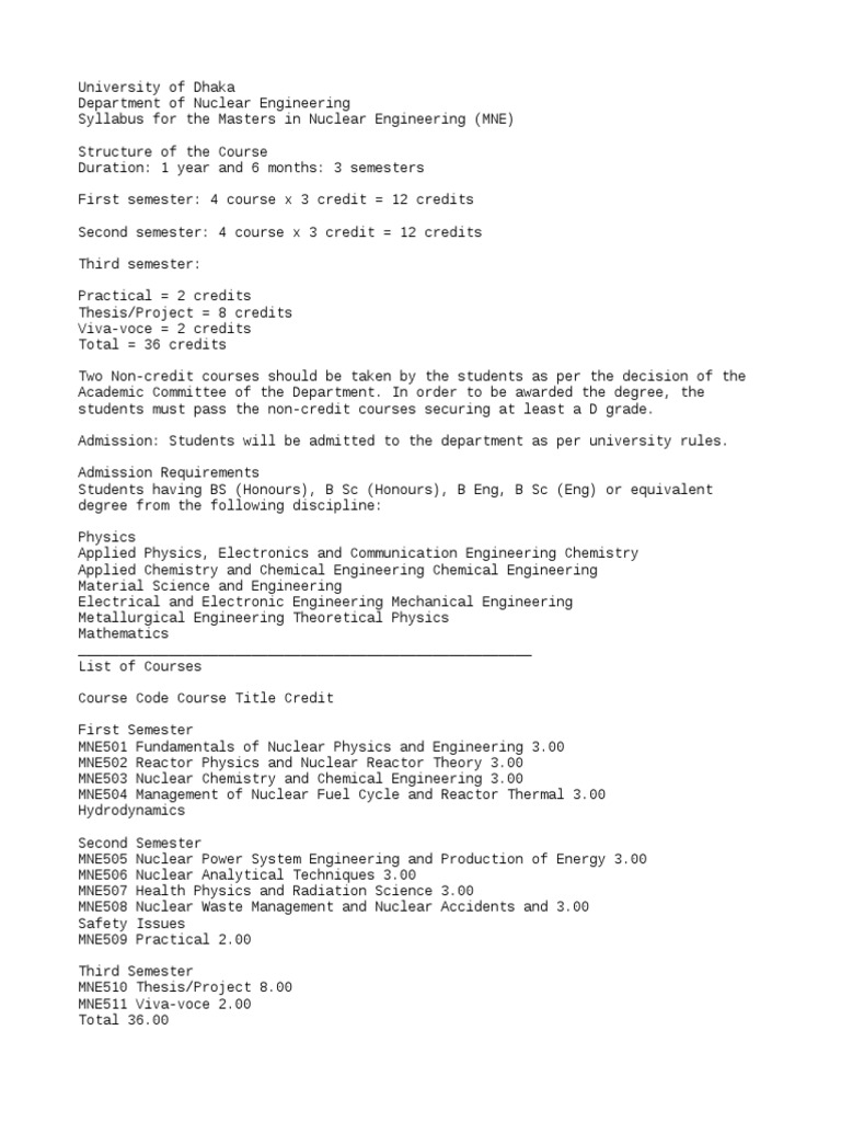 Masters in Nuclear Engineering Syllabus | PDF | Nuclear Physics ...