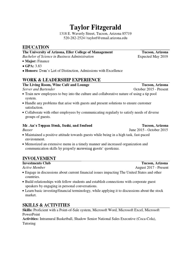 Taylor Fitzgeralds Resume | PDF