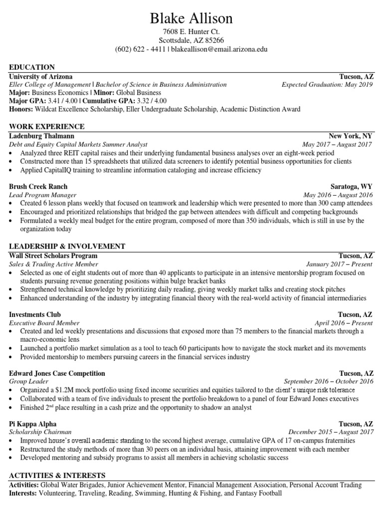 Allison Blake Resume | PDF | Mentorship | Financial Markets