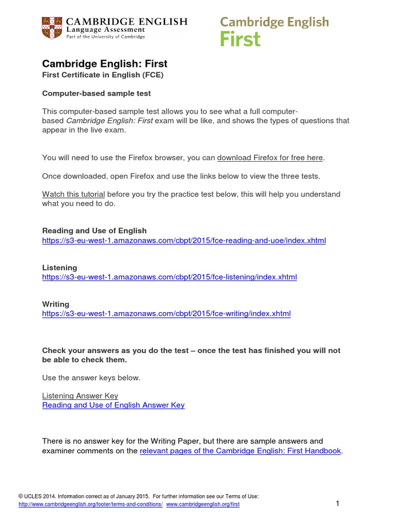 Cambridge English First Fce From 2015 CB Sample Paper Document PDF | PDF