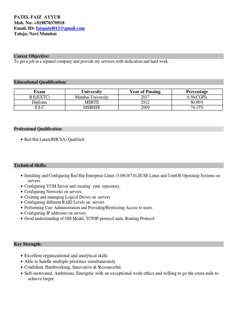 Faiz Resume 0000 | PDF | Internet Protocol Suite | Communications Protocols