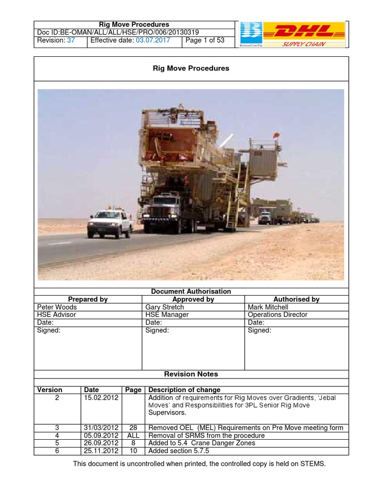 Rig Move Procedures | PDF | Crane (Machine) | Road