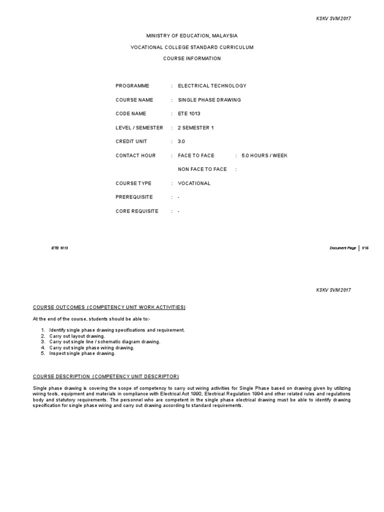 Ete1013 - Single Phase Drawing | PDF | Electrical Wiring | Specification (Technical Standard)