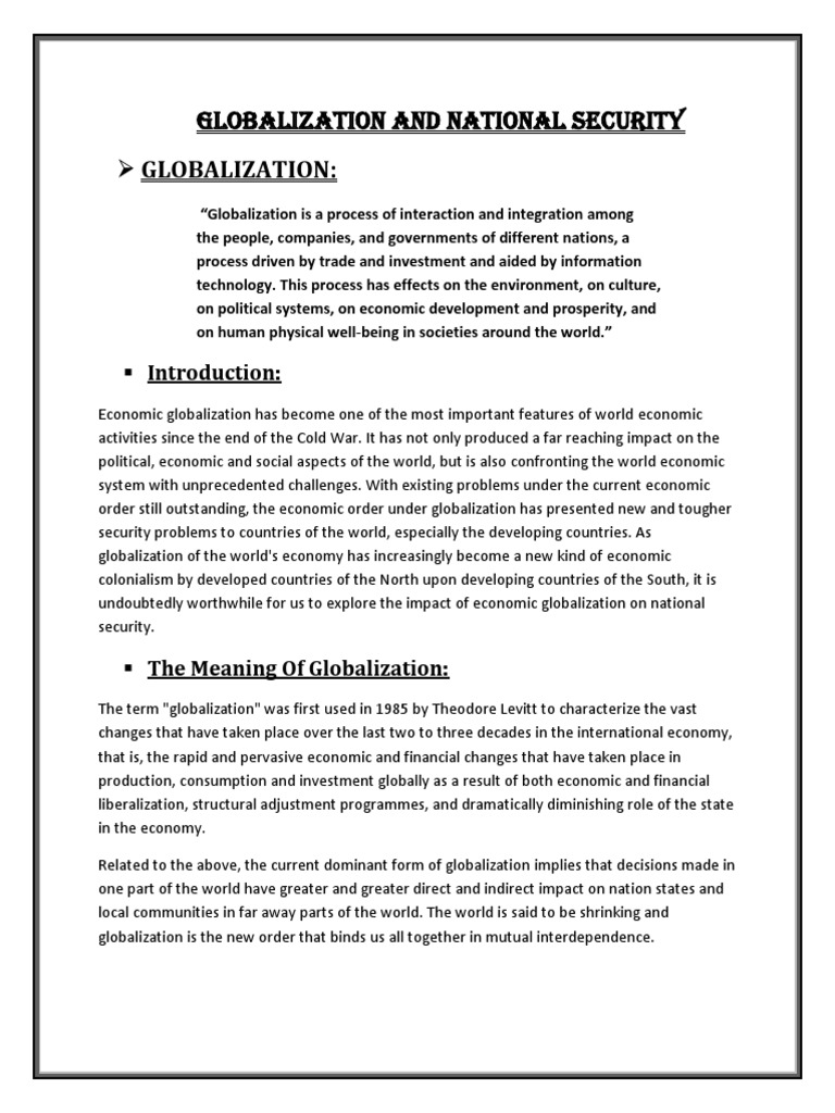 Globalization:: Globalization and National Security | PDF | National ...