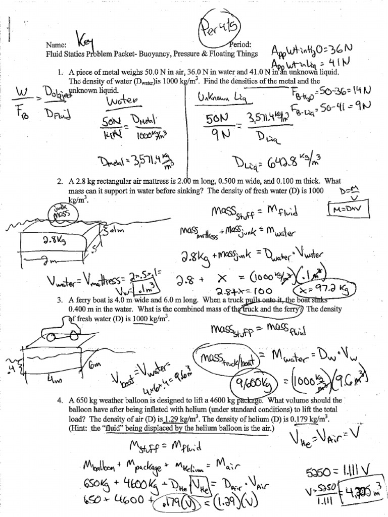Buoyancy Answer KEY | PDF