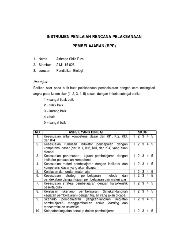 Instrumen Penilaian RPP | PDF