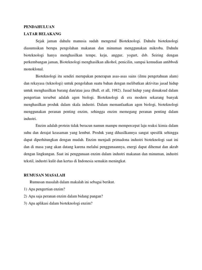 Makalah Aplikasi Enzim Dalam Bioteknologi | PDF