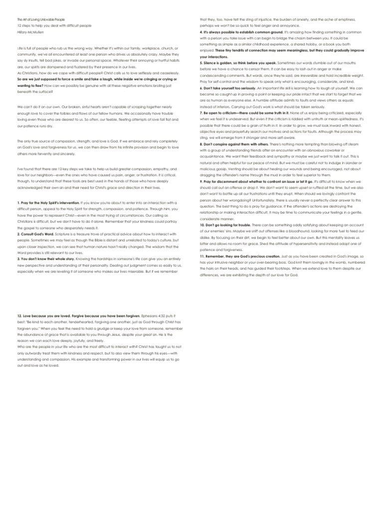 The Art of Loving Unlovable People | PDF | Forgiveness | God In ...
