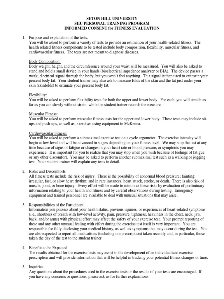 Informed Consent Form | PDF | Physical Fitness | Physical Exercise