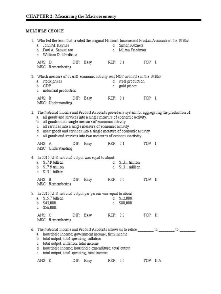 CHAPTER 2: Measuring The Macroeconomy: Multiple Choice | Download Free ...