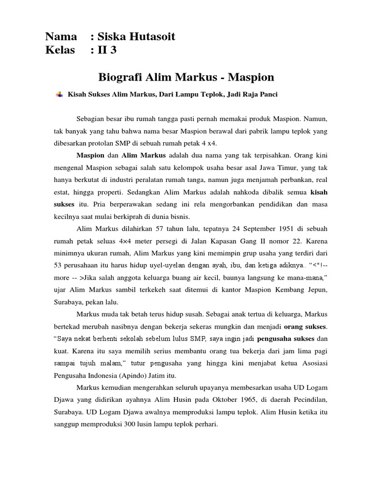 Profil Alim Markus: Kisah Sukses Maspion | PDF