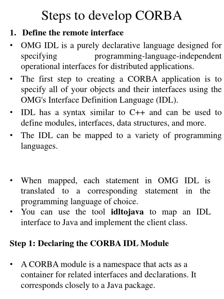 Steps To Develop Corba Pdf Common Object Request Broker Architecture Application