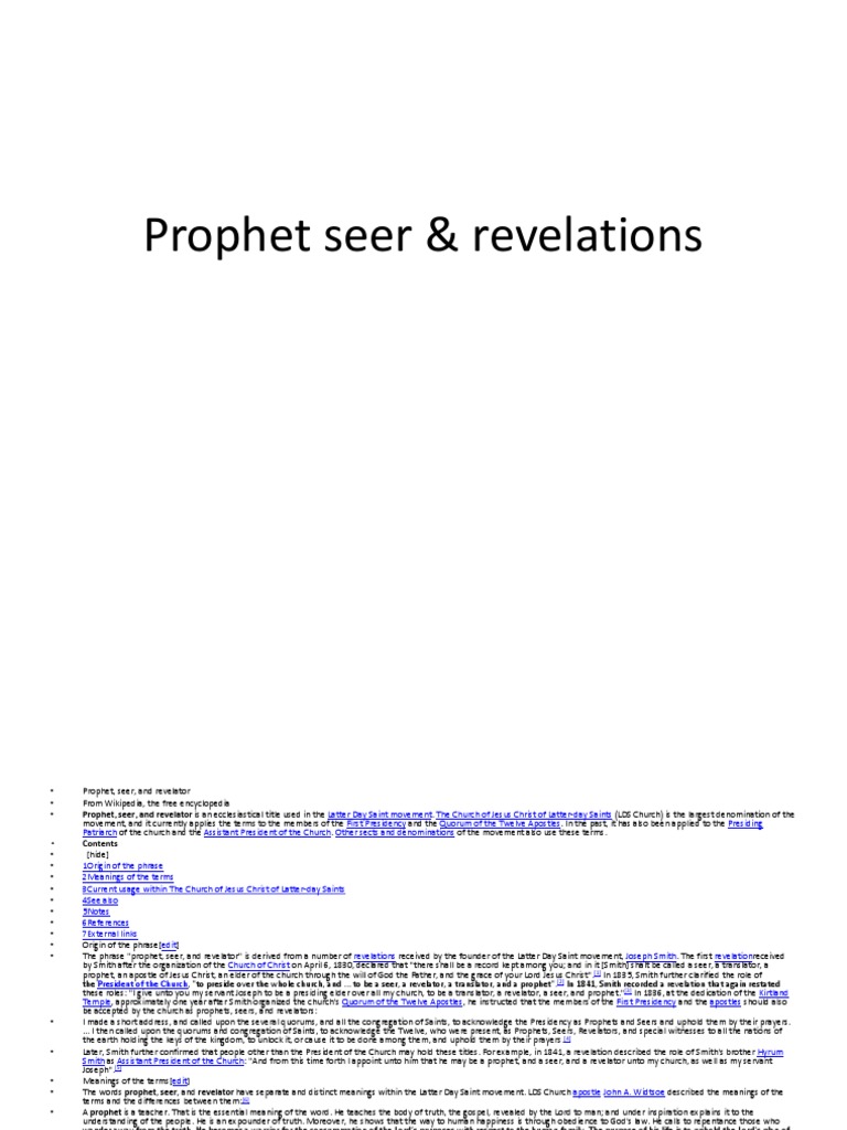 Prophet Seer & Revelations | Download Free PDF | Christian Belief And ...