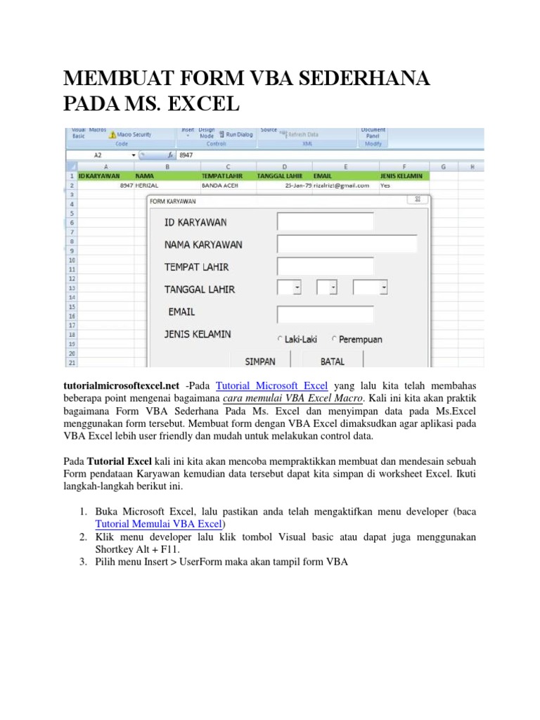 Membuat Form Vba Sederhana Pada Ms Excel | PDF